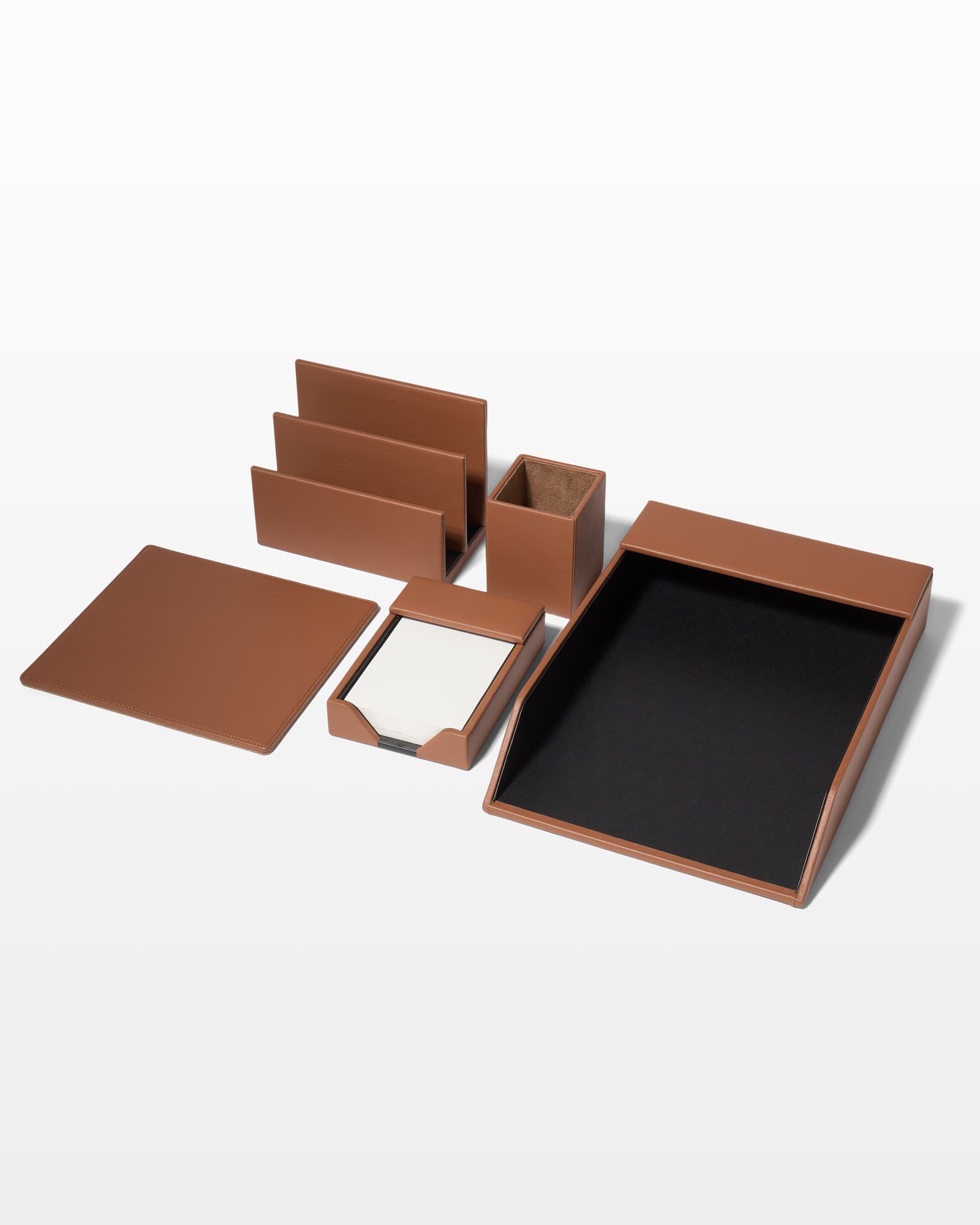 OF203 Oberon Cognac Leather Desk Set of 5 Prop Rental - ACME Brooklyn